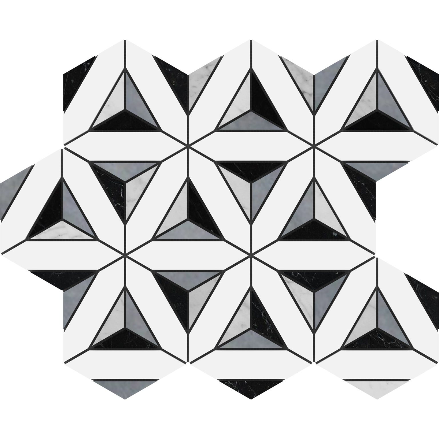 Delta Dolomite Carrara Ocean Grey Toros Waterjet Mosaic - Patara Stone